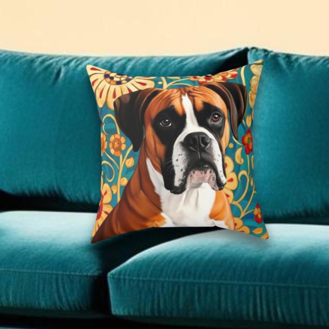 Boxer Dog Face Klimt Style Spun Polyester Square Pillow Beautiful Brown ...