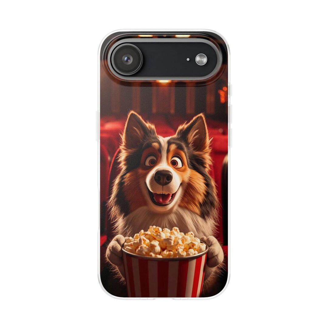 Movie Fan Sheltie With Popcorn in a Theater Flexi Case, Funny Dog is ...