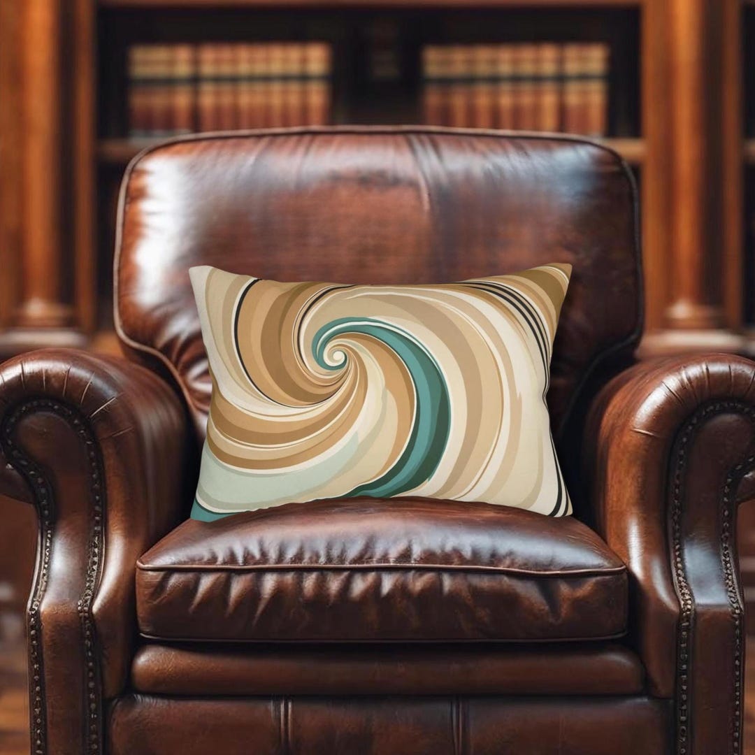 Teal Accent on Latte Shaded Big Swirl on Spun Polyester Lumbar Pillow ...