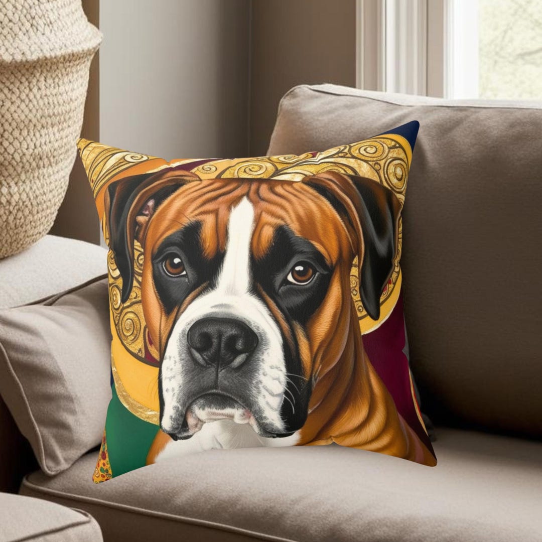 Boxer Dog Portrait Klimt Art Style Spun Polyester Square Pillow Home ...