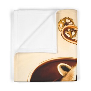 Raccoon Riding in a Copper Steampunk Stroller Soft Fleece Baby Blanket ...