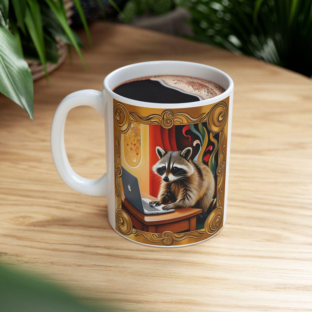 Raccoon Keeps Busy Even During Your Coffee Break, Ceramic Mug, 11oz ...