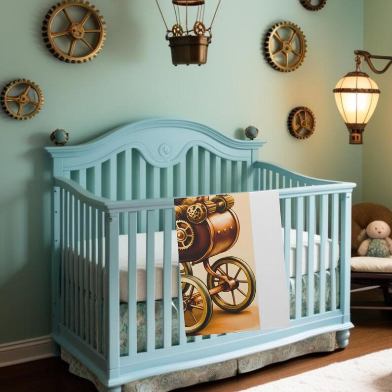 Raccoon Riding in a Copper Steampunk Stroller Soft Fleece Baby Blanket ...