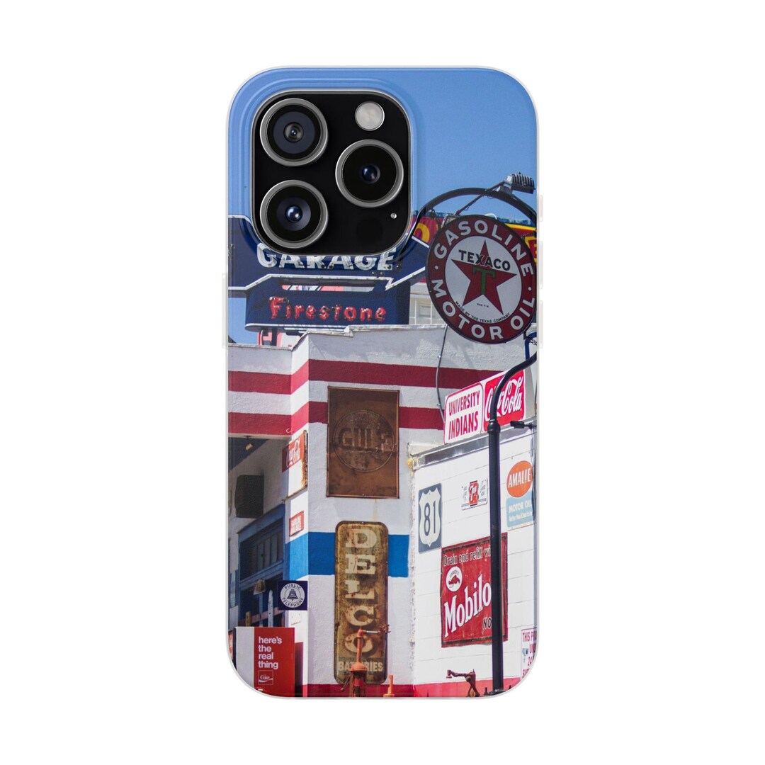 Retro Roadside Garage Red White and Blue Flexi Cases Vintage Signs Auto ...