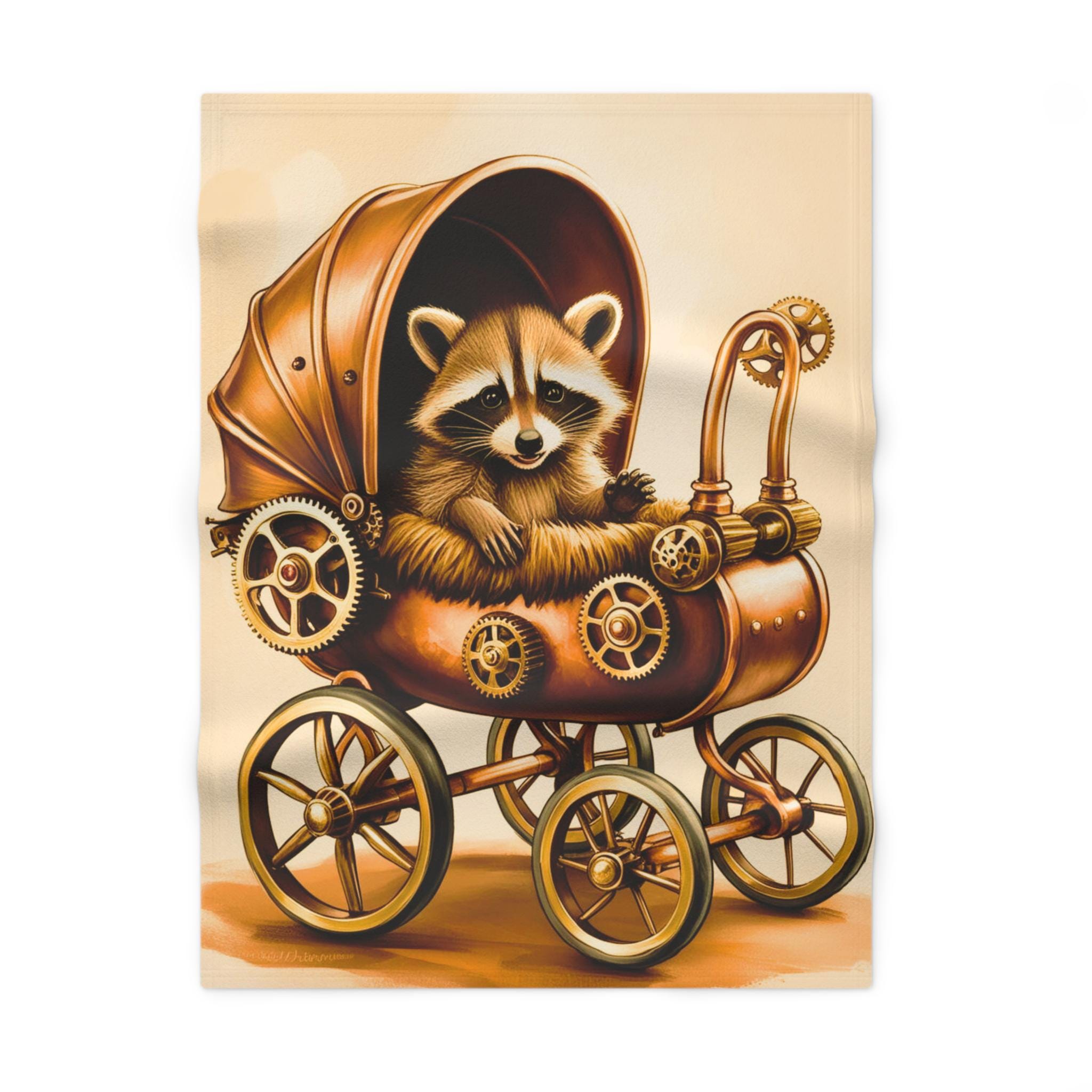 Raccoon Riding in a Copper Steampunk Stroller Soft Fleece Baby Blanket ...