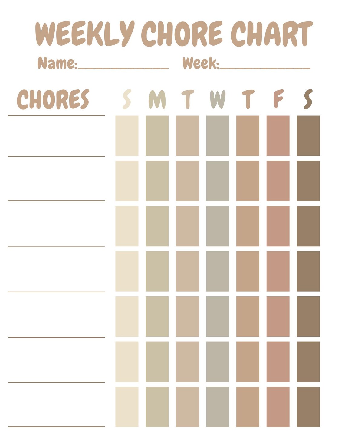 Printable Weekly Chore Chart – Two Color Variations! | Instant Download ...