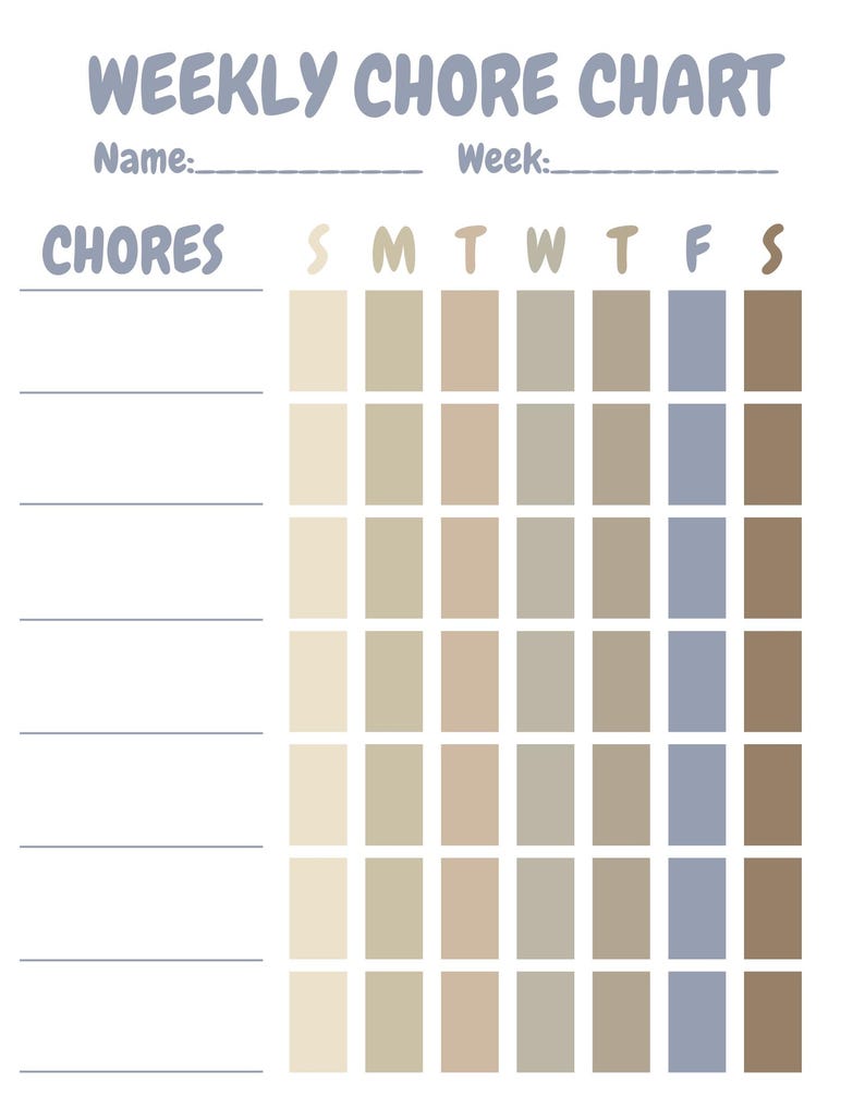 Printable Weekly Chore Chart – Two Color Variations! | Instant Download ...