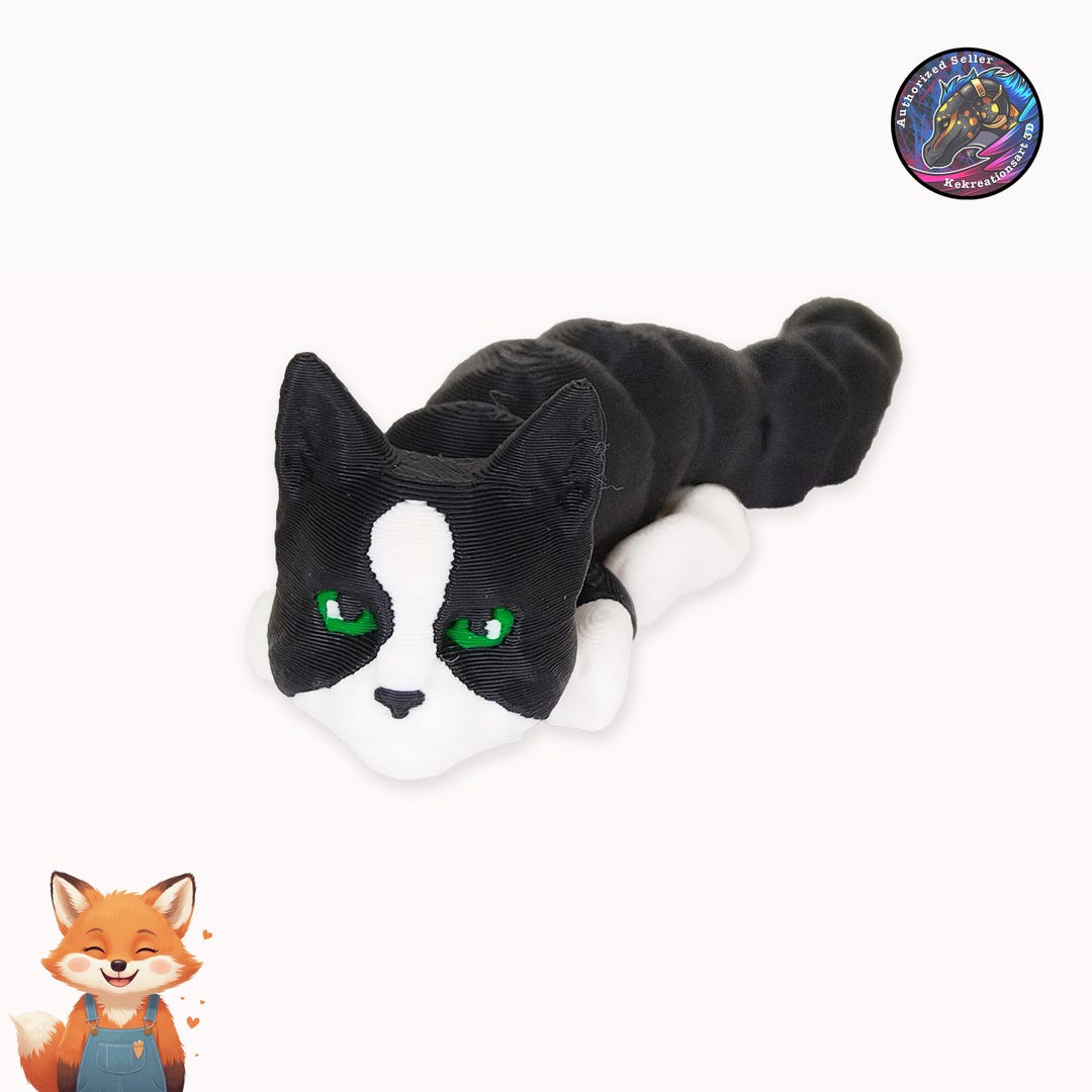 Tuxedo Cat Articulated Figure - Green Eyes Black White Cat - Handmade ...
