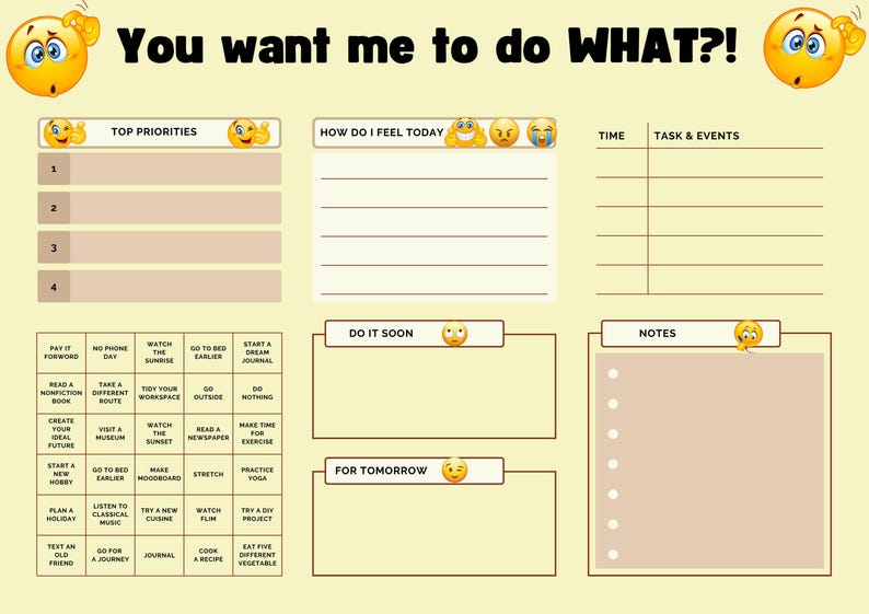 Printable FUNNY * to Do List * Featuring Emoji's and Words "you Want Me ...