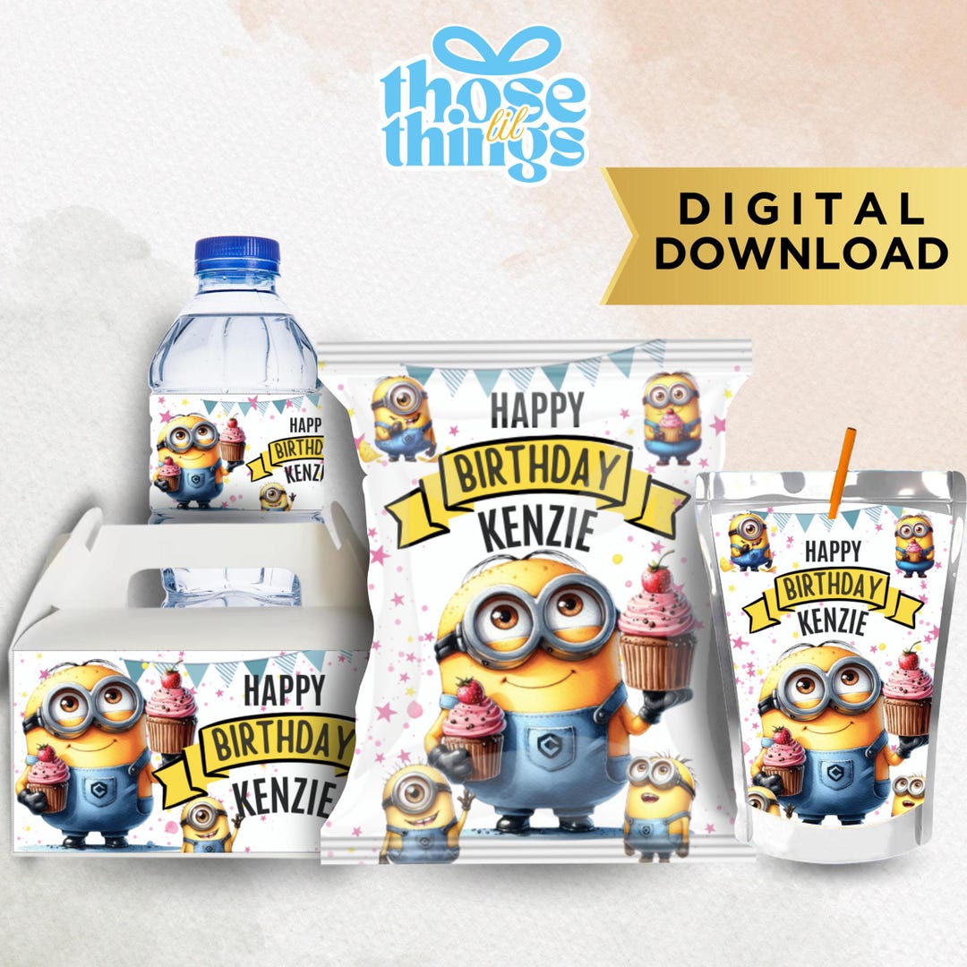 Minions Party Labels Bundle | Custom Digital Download Chip Bags, Water ...