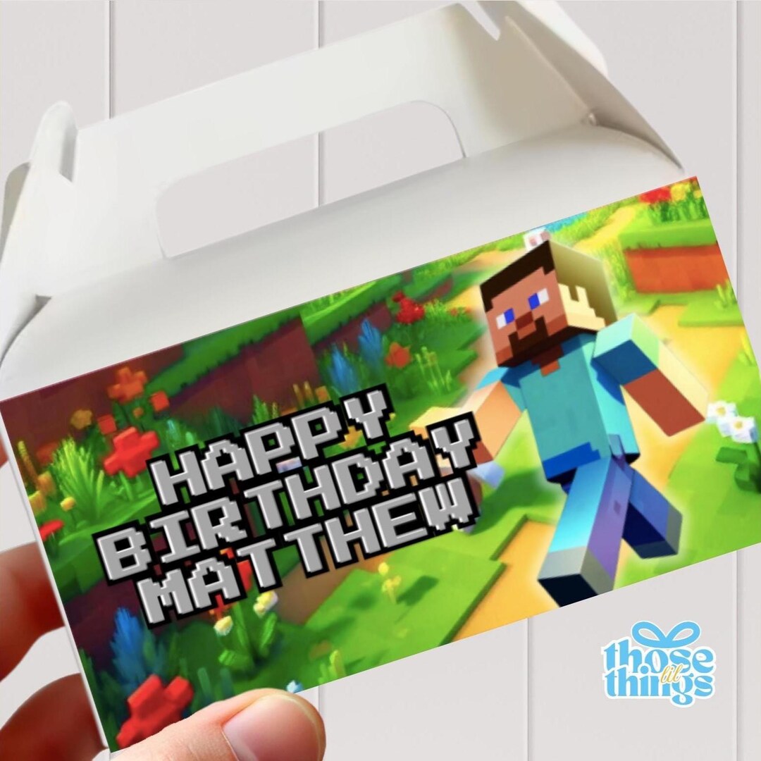 Minecraft Theme Gable Box Label | Birthday Favor Labels | Digital ...