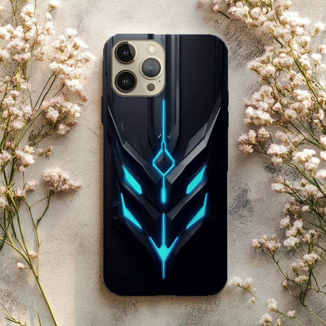 Futuristic Cyberpunk Armor iPhone & Samsung Case – Glowing Blue Neon ...