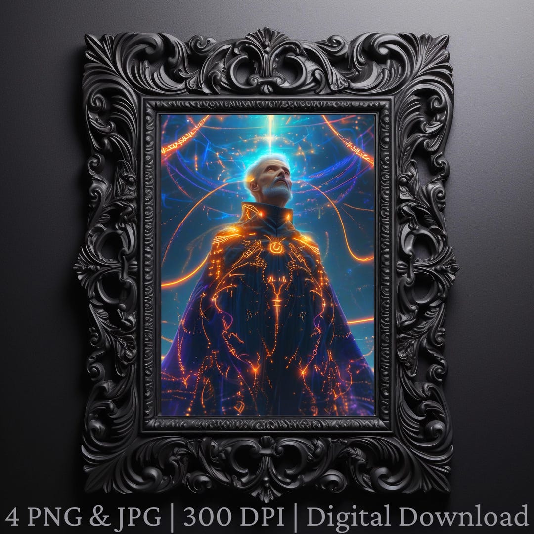 Mystic Cyber Sorcerer Digital Art Bundle – 4 Sci-fi Prints | Futuristic ...