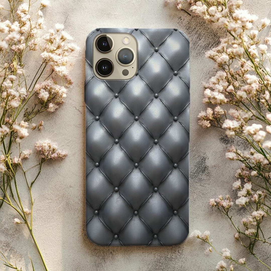 Silver Quilted Leather Look Phone Case | Tufted Diamond Pattern Print ...