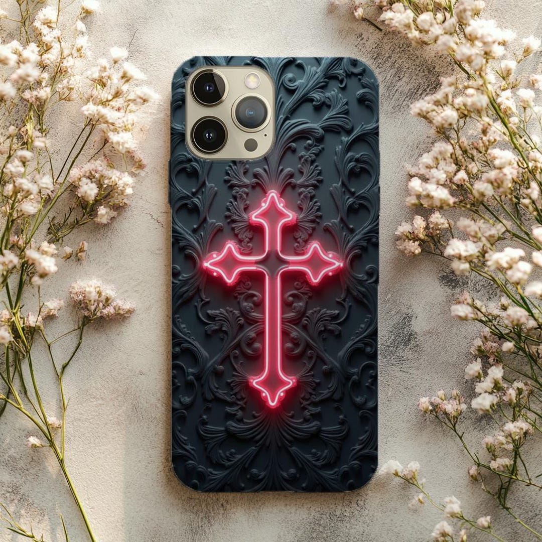 Neon Cross Phone Case, Goth Baroque Damask Glow Cover for Samsung ...