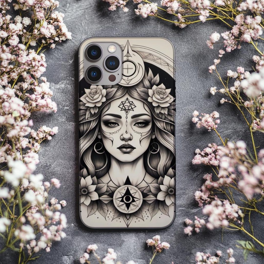 Mystic Woman Phone Case – Boho Tattoo Art Floral Cover for iPhone ...