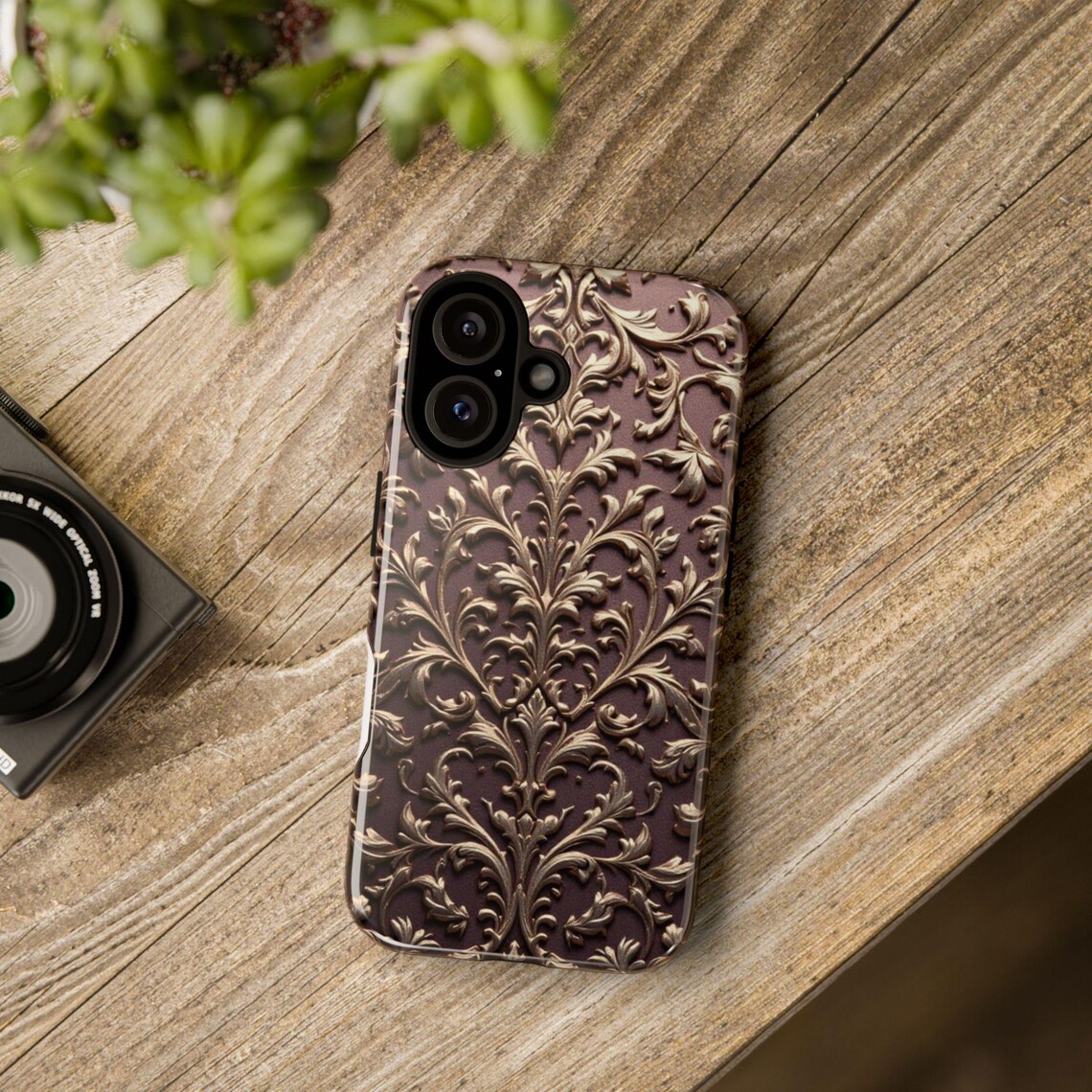 Gold Baroque Embossed Look Floral Phone Case – Ornate Vintage Scroll ...
