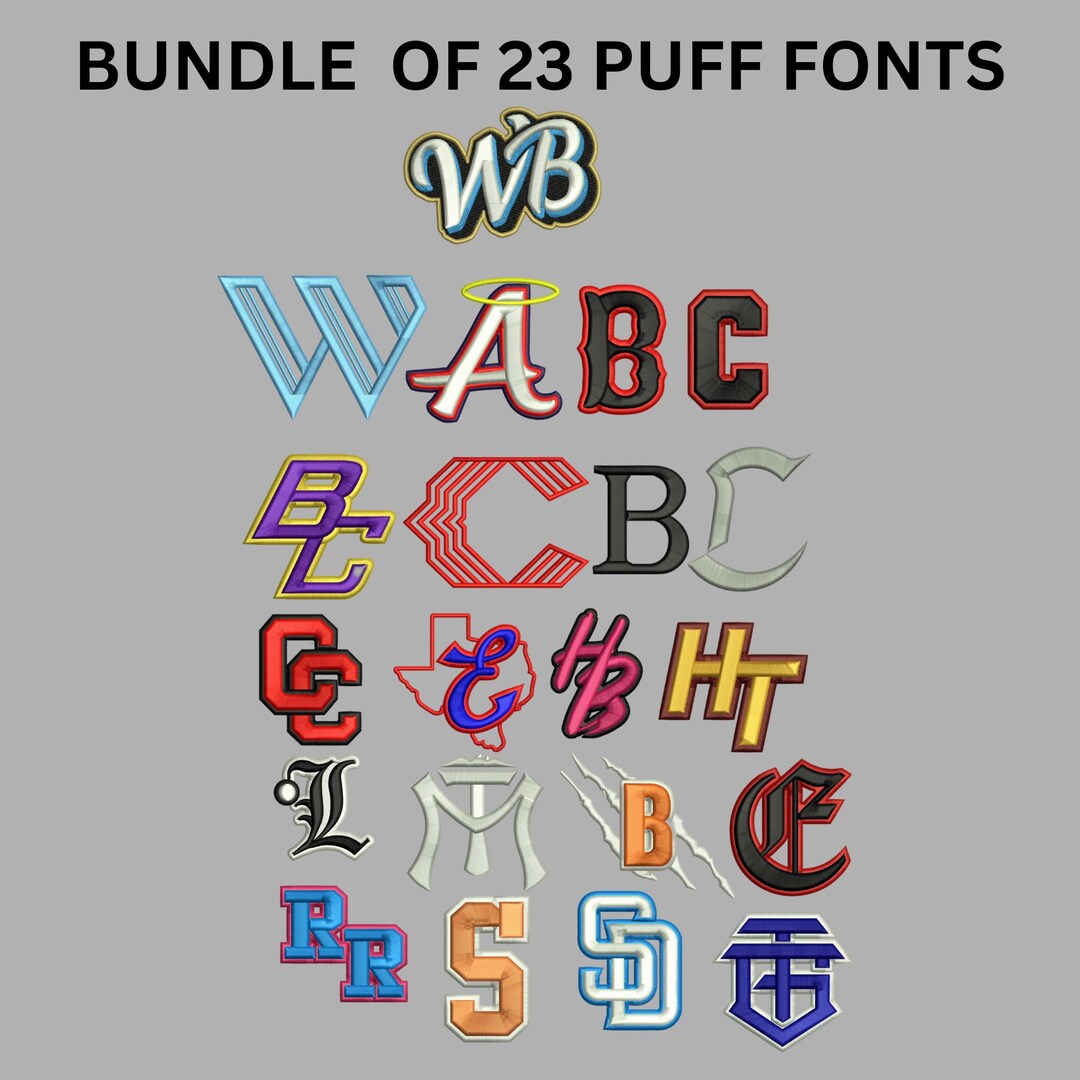 Embroidery Designs 3D Fonts for Cap Instant Download, Bundle of 23 ...