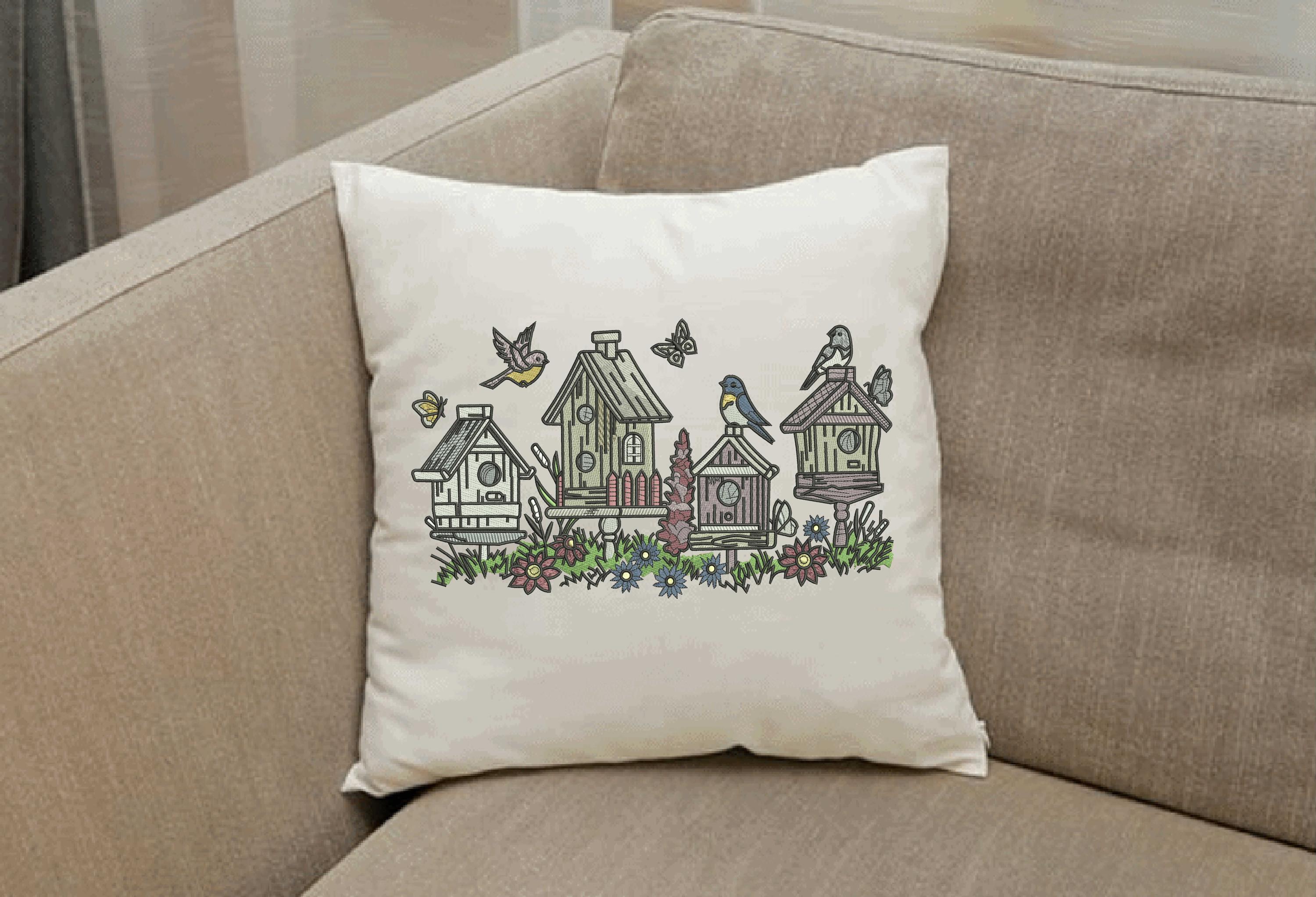 Birdhouse Machine Embroidery Design – Garden Birds, Floral Accents ...