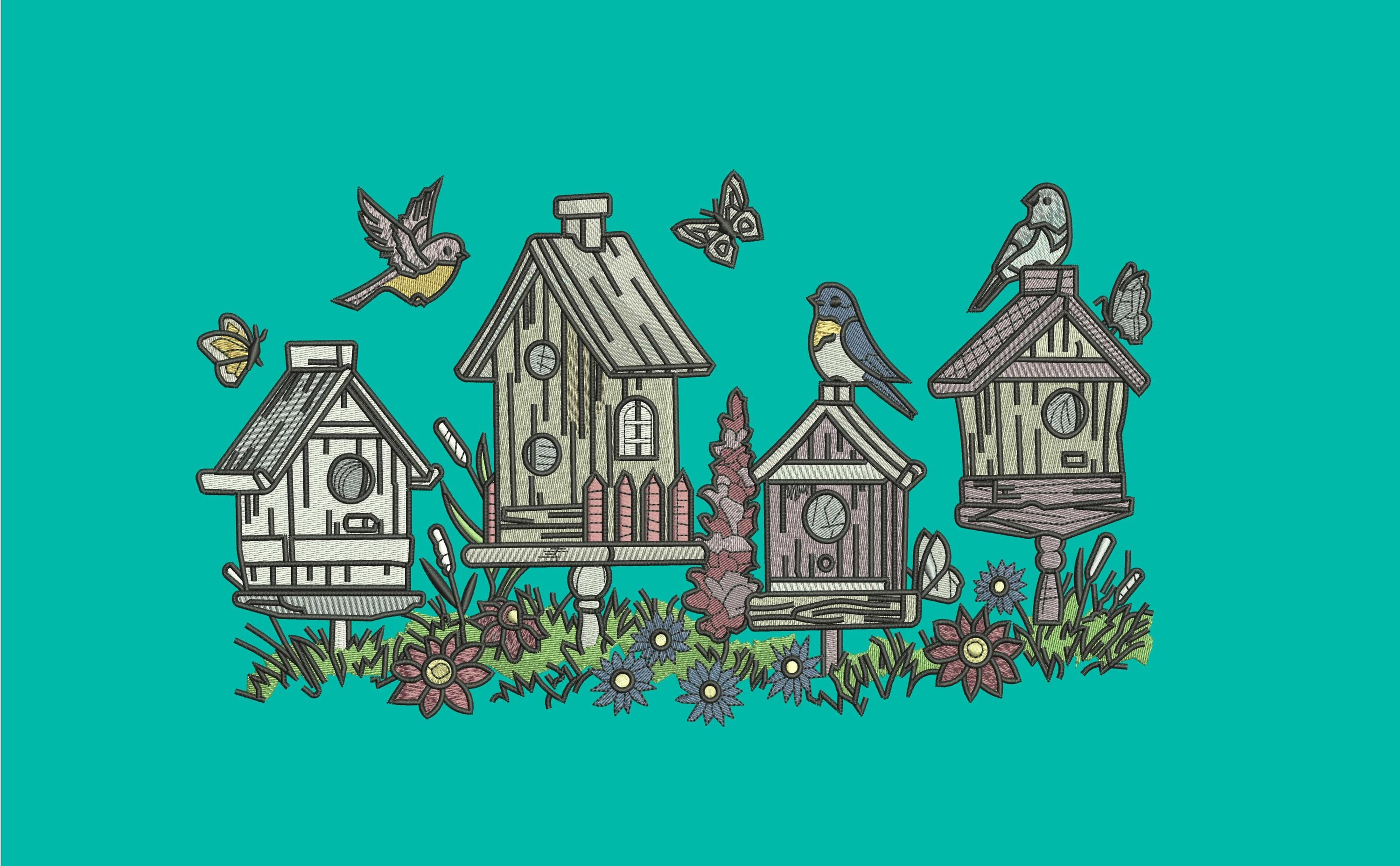 Birdhouse Machine Embroidery Design – Garden Birds, Floral Accents ...