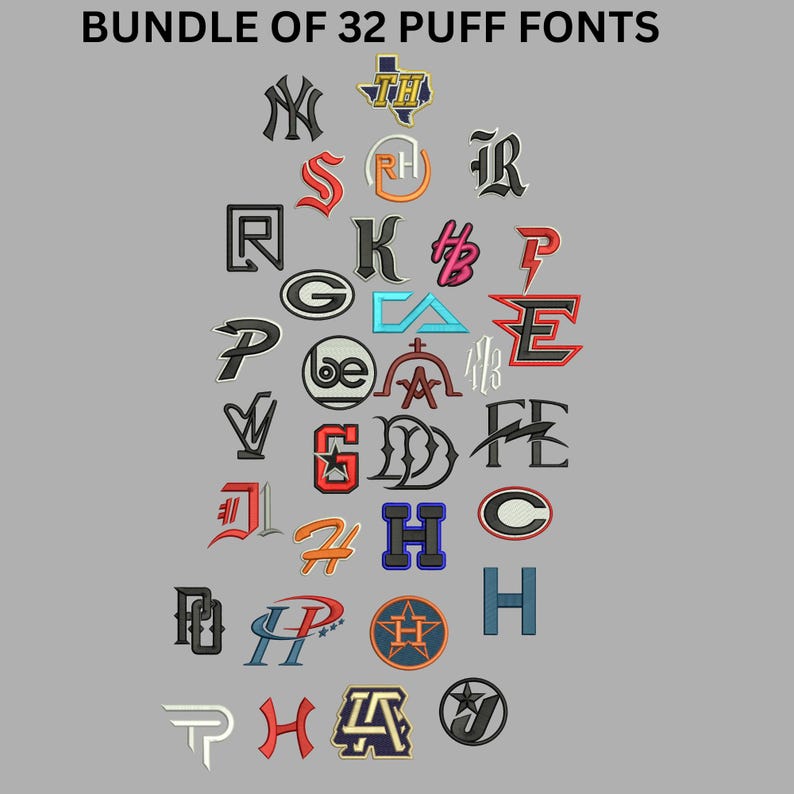 Embroidery Designs 3D Fonts for Cap Instant Download, Bundle of 32 ...