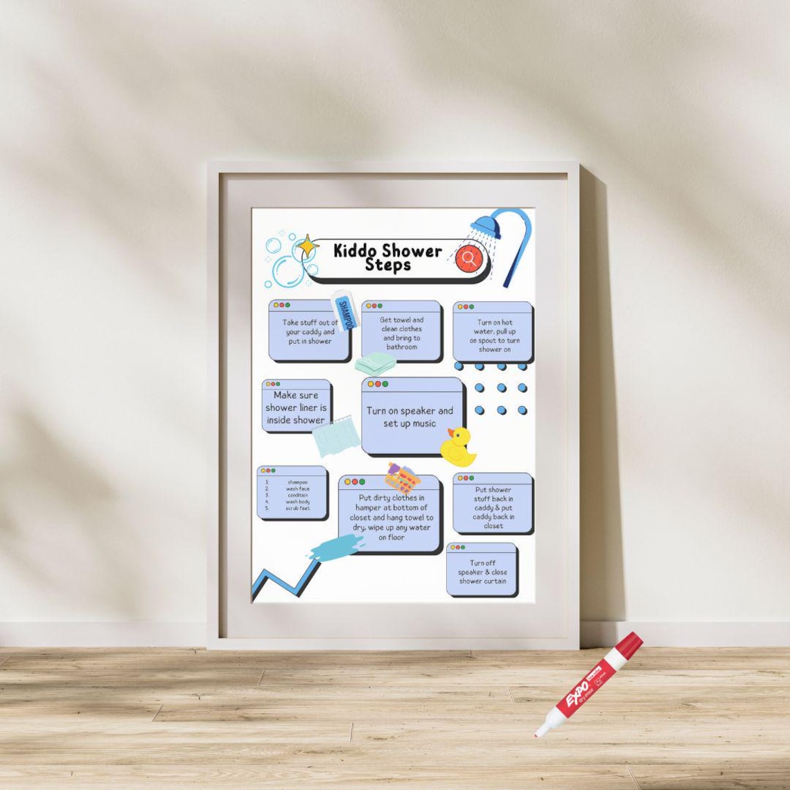 Printable Shower Steps for Kids & Tweens - ADHD Routine Chart - Hygiene ...