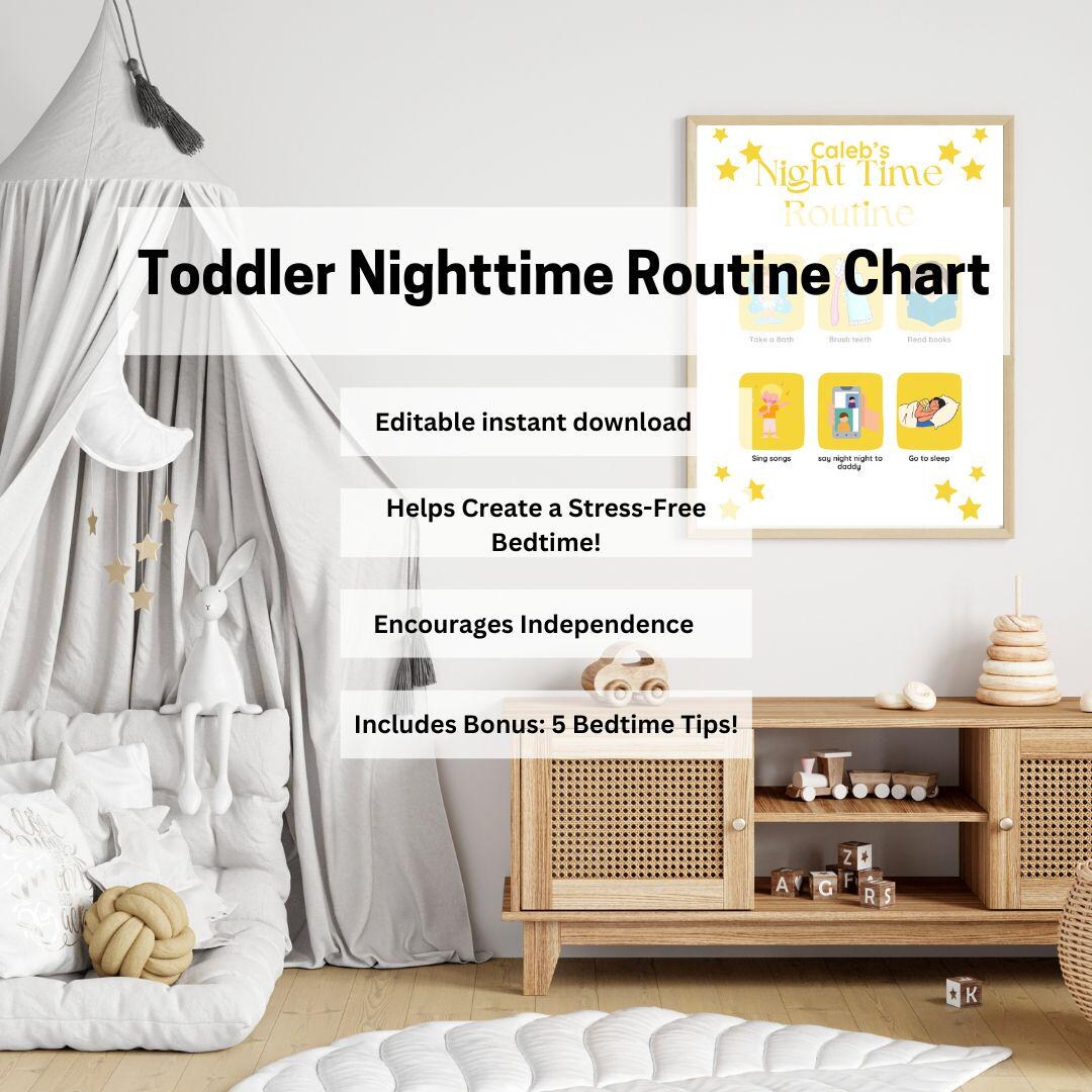 Toddler Nighttime Routine Chart | Printable Bedtime Routine | Kids ...