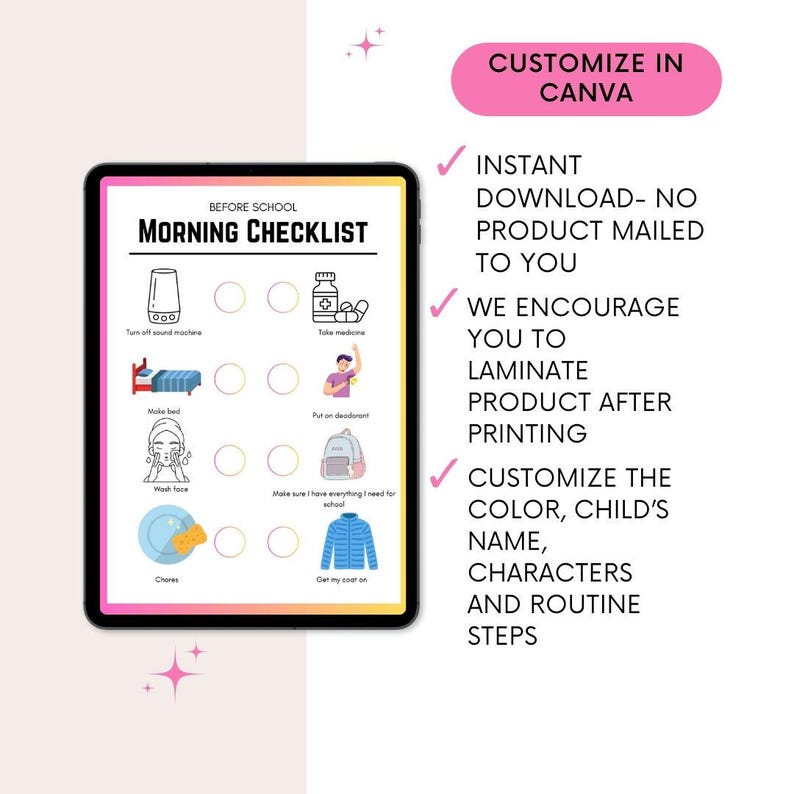 Editable Tween/teen Morning Routine Chart | Customizable Daily ...