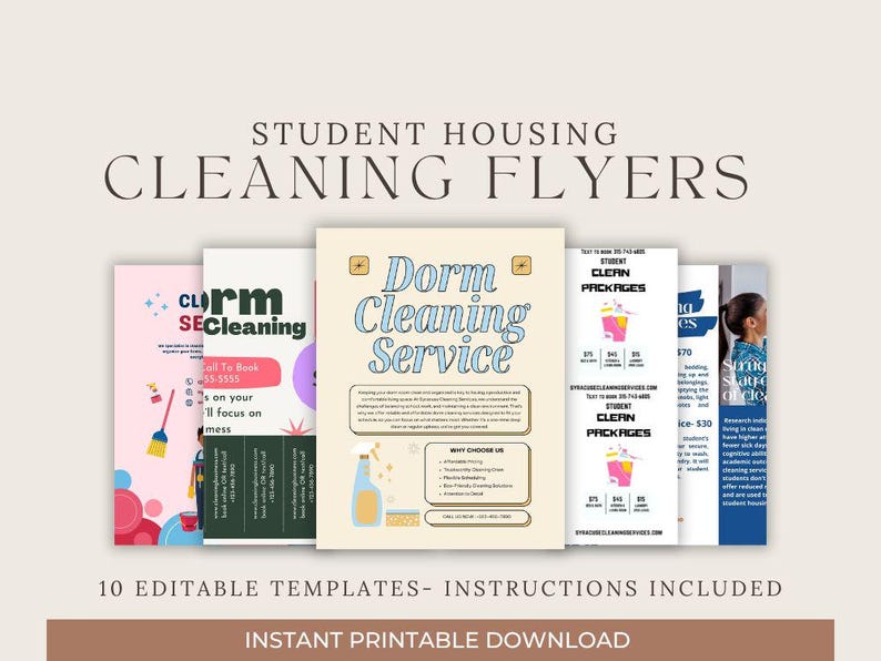 Pack of 10 Editable Cleaning Flyers | Student Housing & Dorm Cleaning ...