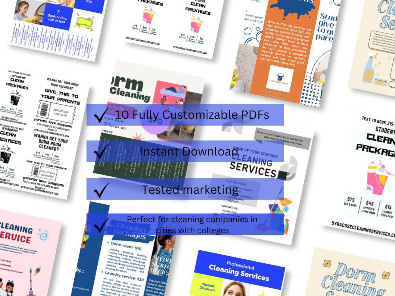 Pack of 10 Editable Cleaning Flyers | Student Housing & Dorm Cleaning ...