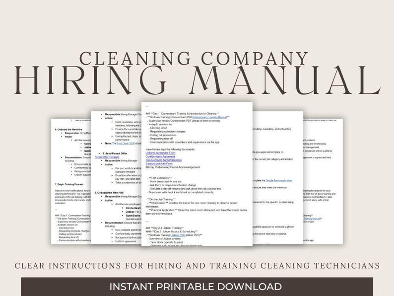 Cleaning Business Training Manual | Employee Hiring SOP - Etsy