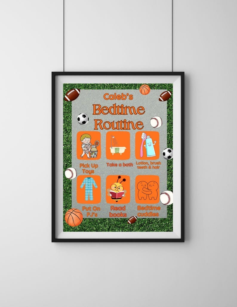Sports-themed Bedtime Routine Chart for Kids | Printable Editable PDF ...
