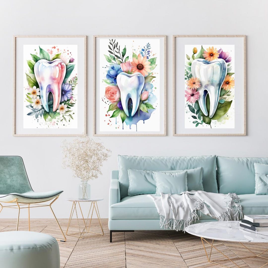 Watercolor Floral Tooth Art – “spring Bloom” Curated Set of 4 Prints ...