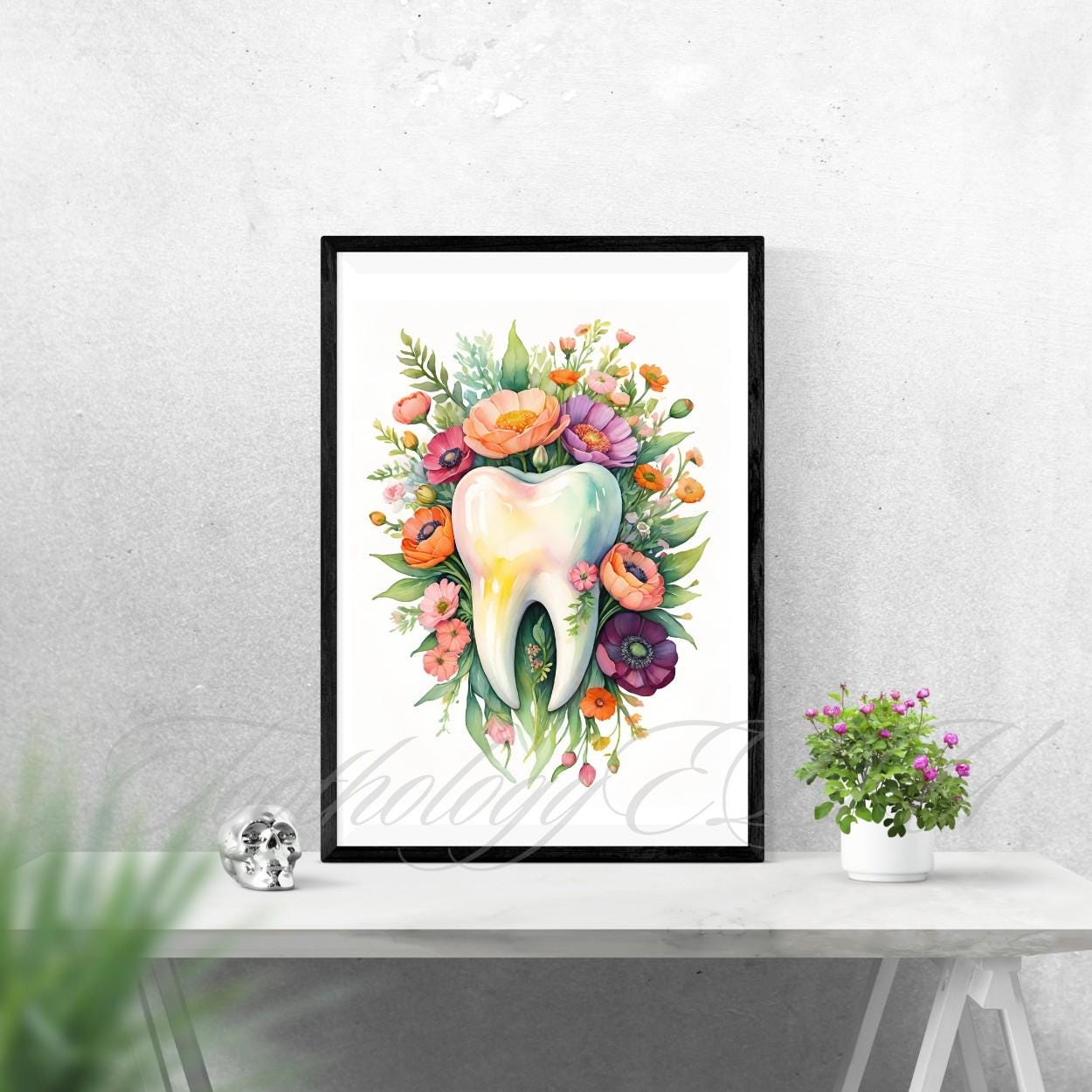 Floral Tooth Art Print: "wild Bloom" Watercolor (digital Download) - Etsy
