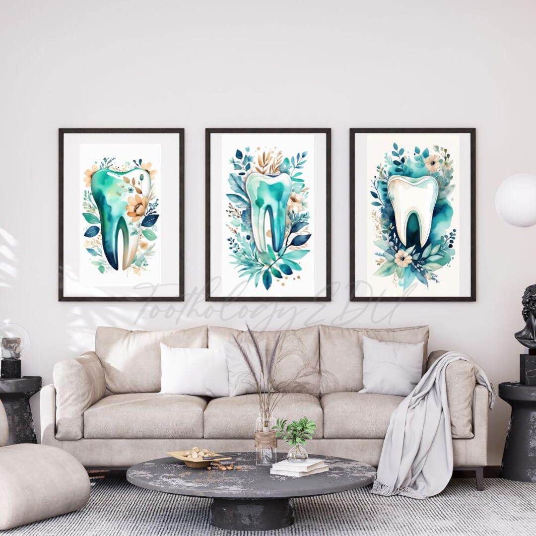 Green Botanical Tooth Art Prints: Dental Office Decor (digital Download ...
