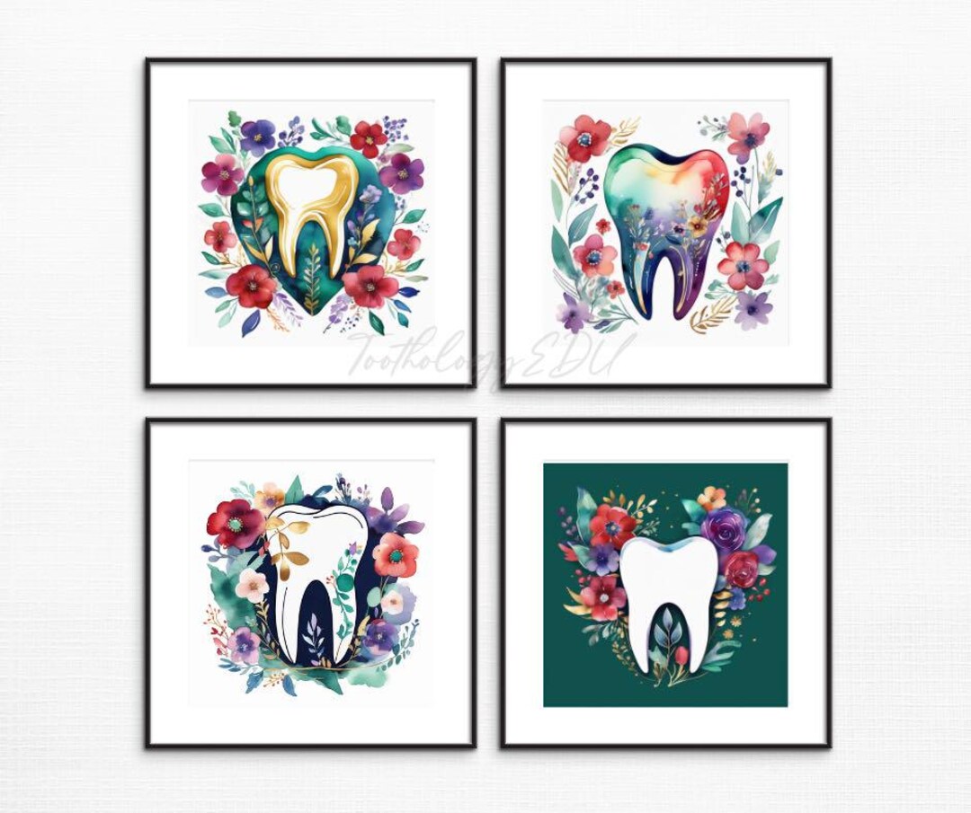 Floral Tooth Art – “blush Garden” Curated Set of 4 Prints – Digital ...