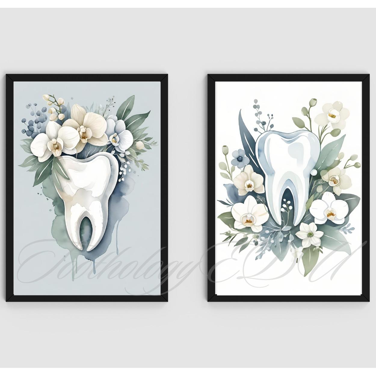 Floral Tooth Art Set | "orchid Petal Whisper" Dental Wall Decor ...