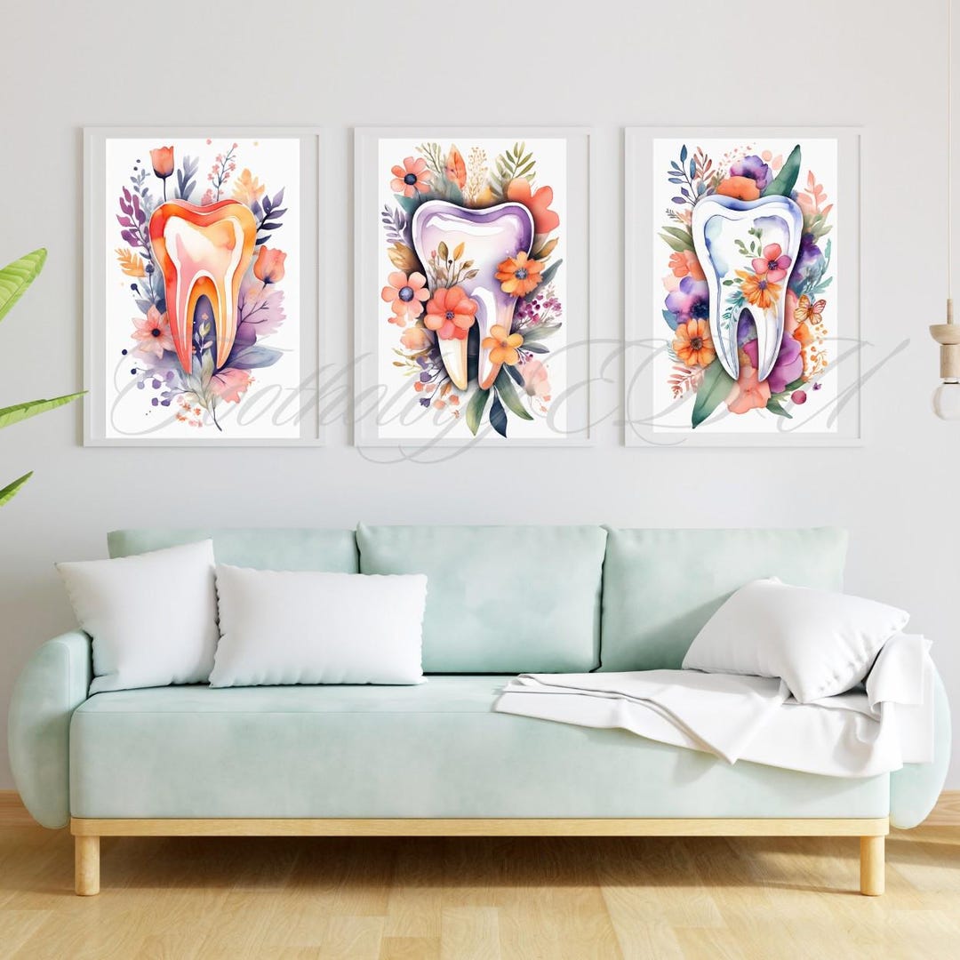 Pink & Coral Floral Tooth Art Prints (set of 4) – "blush Meadow ...