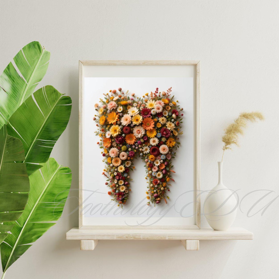 Floral Tooth Wall Art - Digital Dentistry Decor, Flower Tooth Print ...