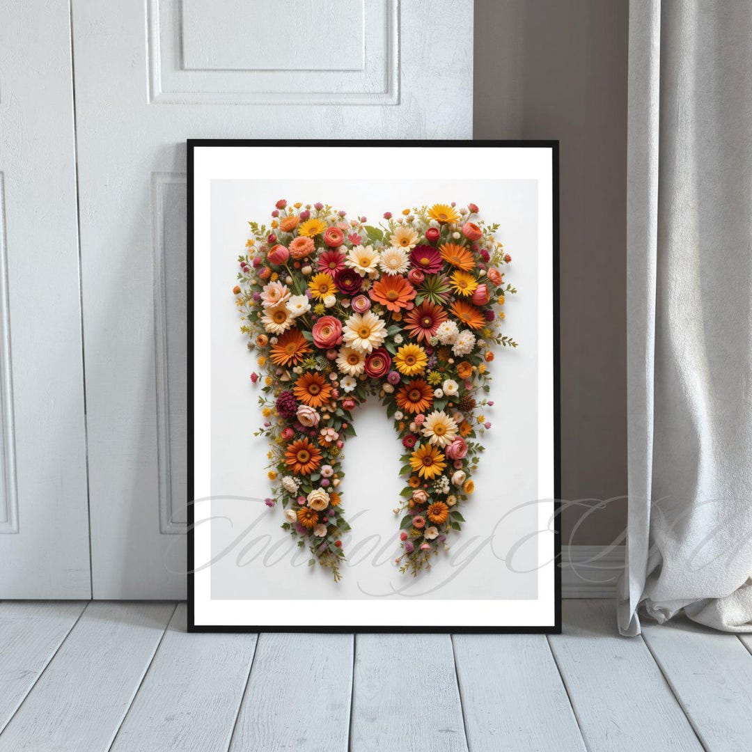Floral Tooth Wall Art - Digital Dentistry Decor, Flower Tooth Print ...