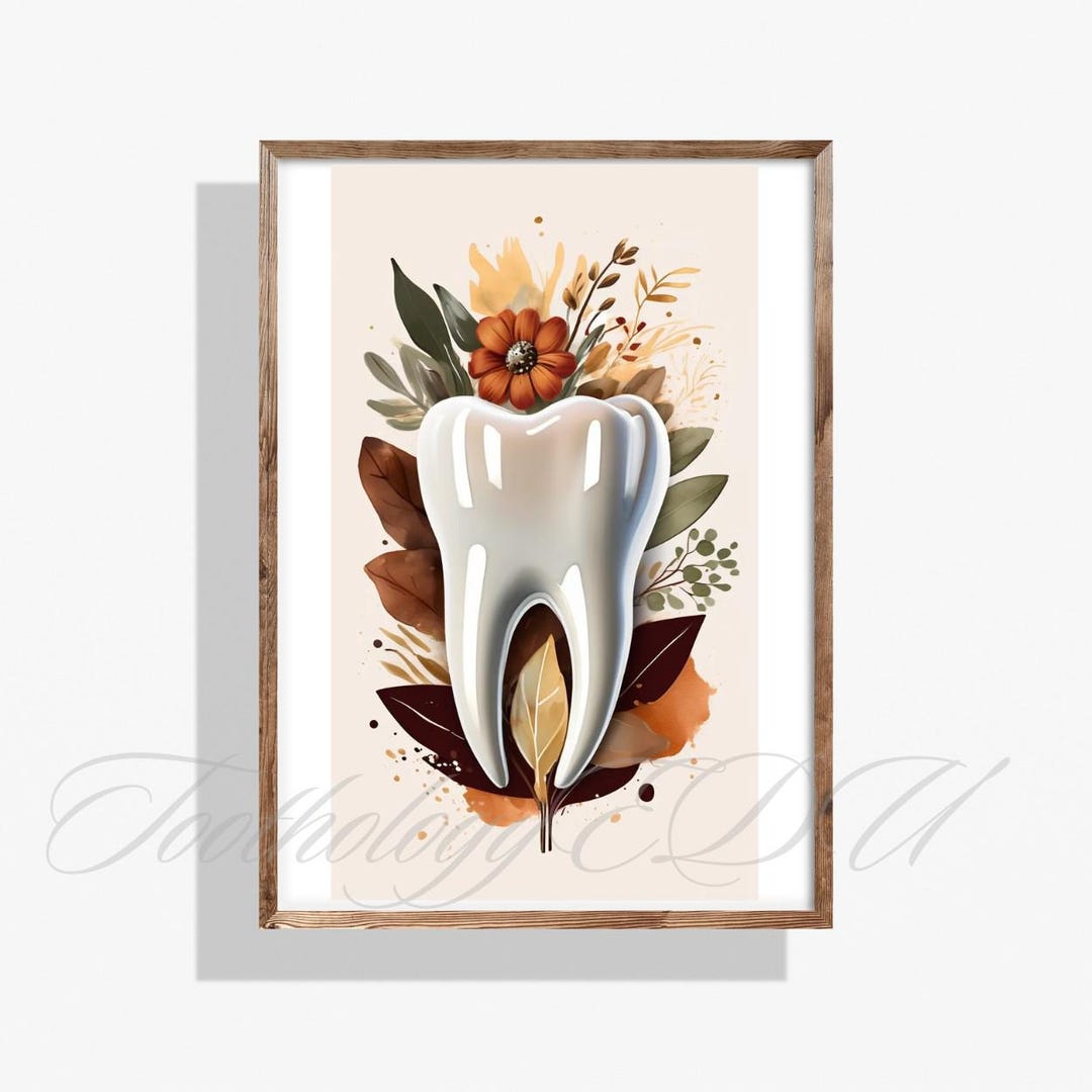 Fall Floral Tooth Art Print - Digital Download | Autumn Dentist Office ...
