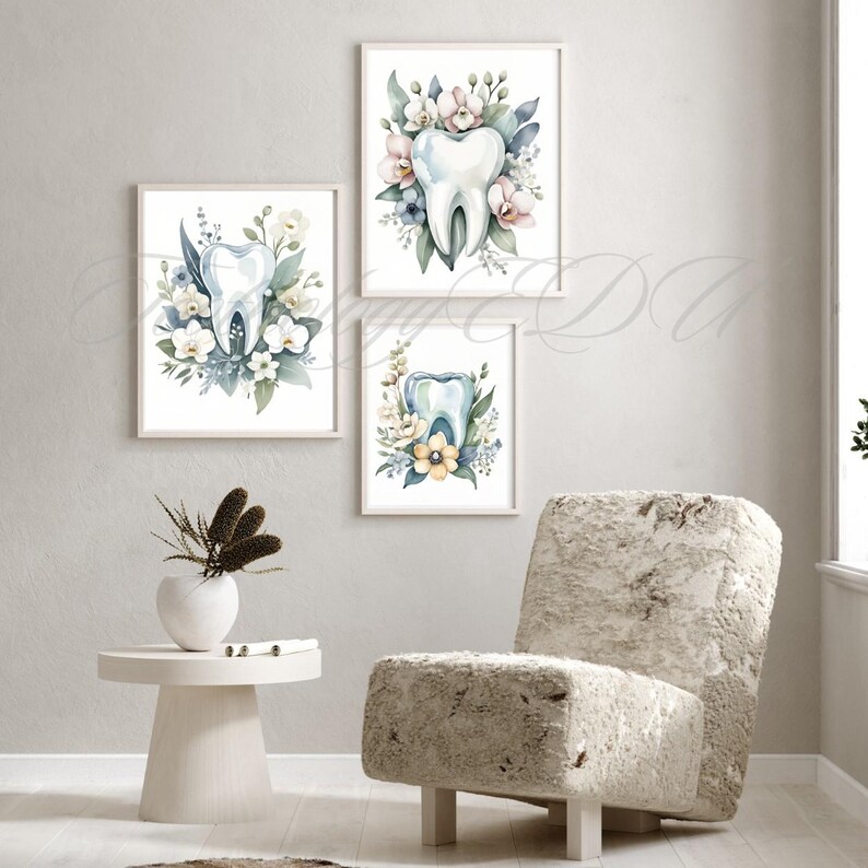 Floral Tooth Art Set | "orchid Petal Whisper" Dental Wall Decor ...