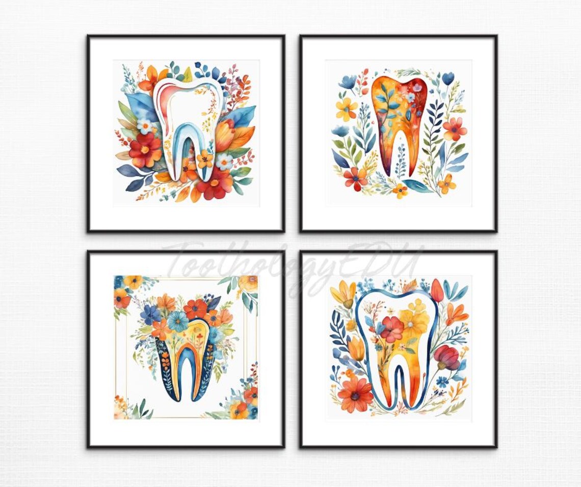 Soft Neutral Tooth Art – “golden Petal” Curated Set of 4 Prints ...