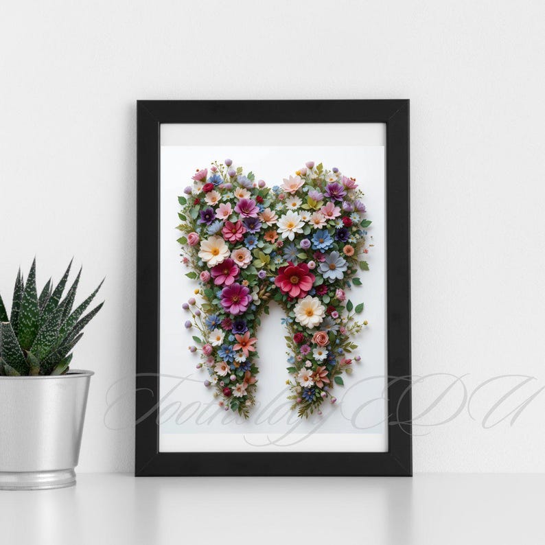Floral Tooth Art Print - Digital Download | Dentist Office Decor ...