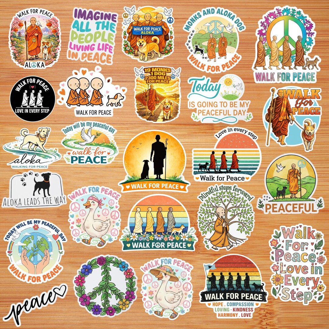 25pcs Walk for Peace Monk Sticker, Buddhist Compassion Zen Sticker, Dog ...