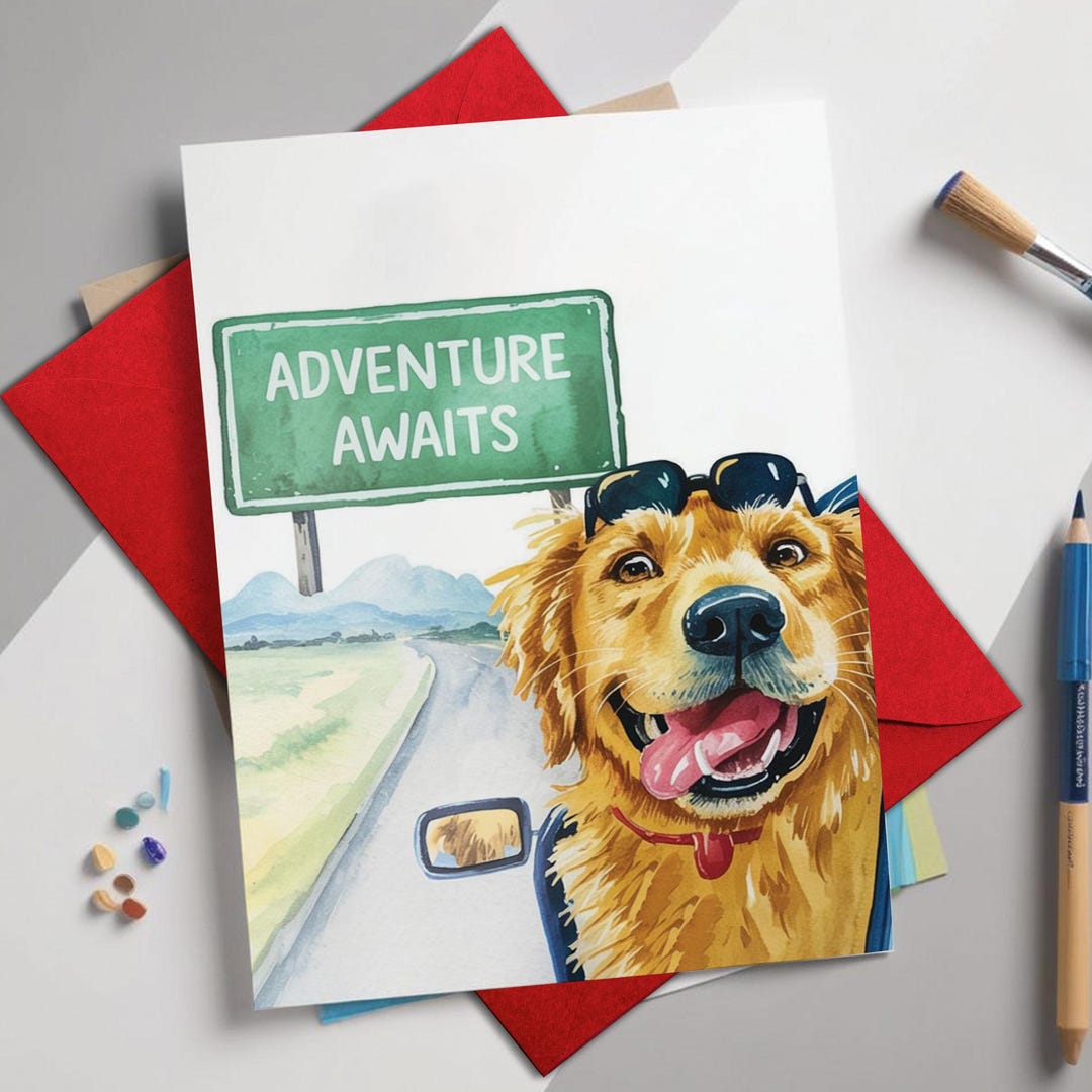 Golden Retriever Retirement Road Trip Greeting Card, Dog Retirement ...