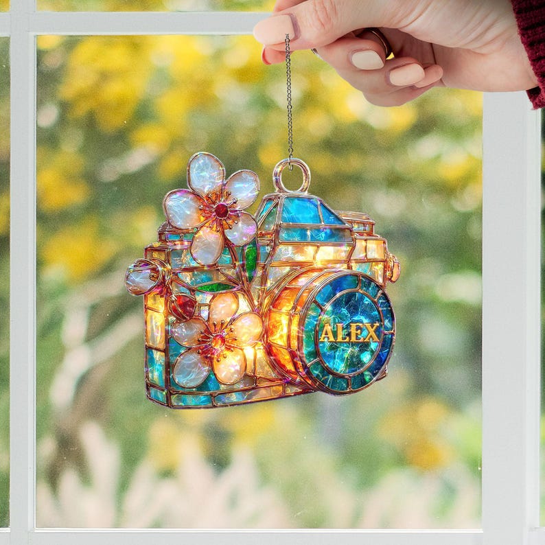 Custom Stained Glass Acrylic Camera Ornament: Personalized Photo Lover ...