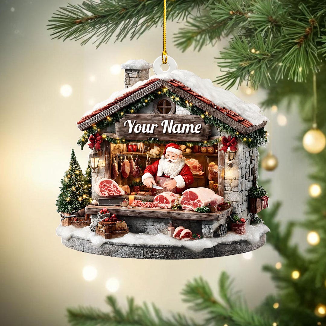 Custom Butcher Shop With Santa Ornament, 2D Flat Ornament, Not 3D ...