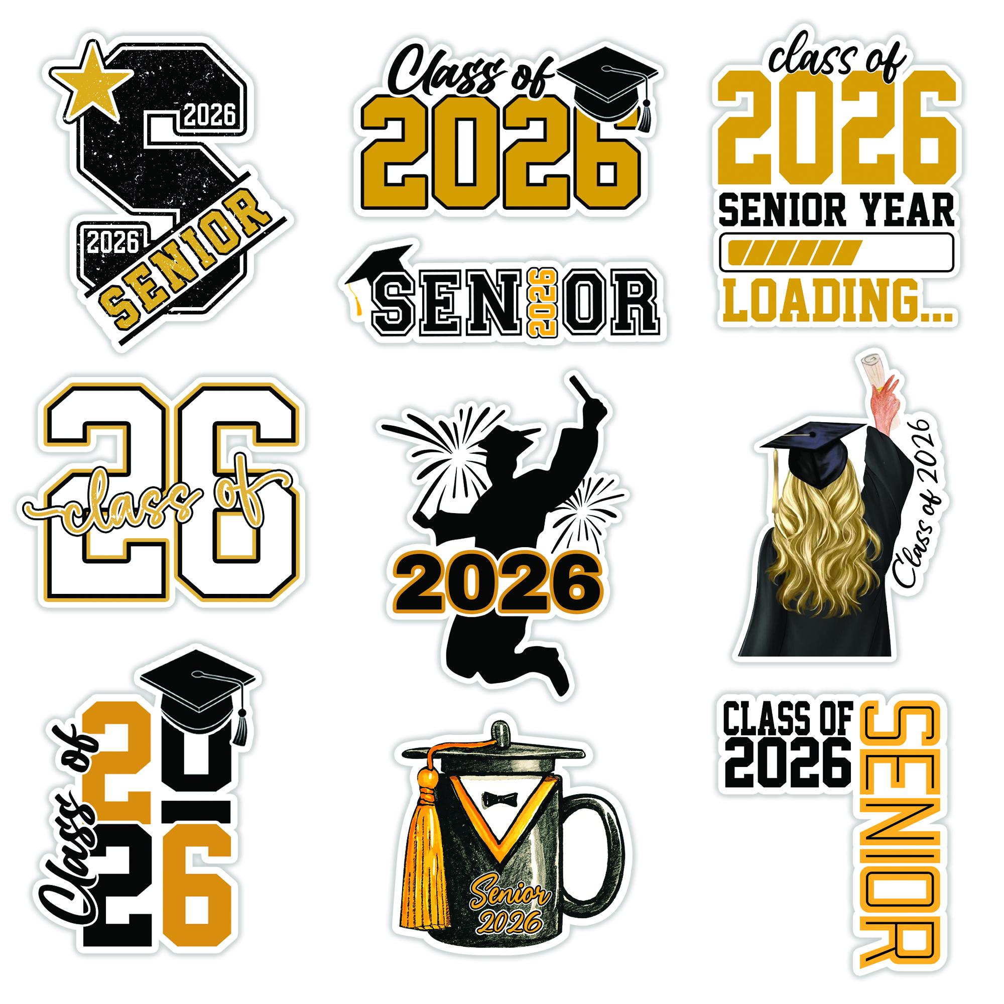 10pcs Senior Class of 2026 Sticker Pack: Black & Gold Graduation ...