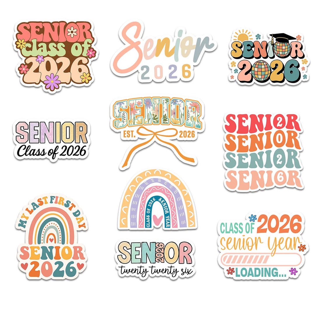 10pcs Senior 2026 Sticker Pack: Pastel Graduation Vinyl Decals - Etsy